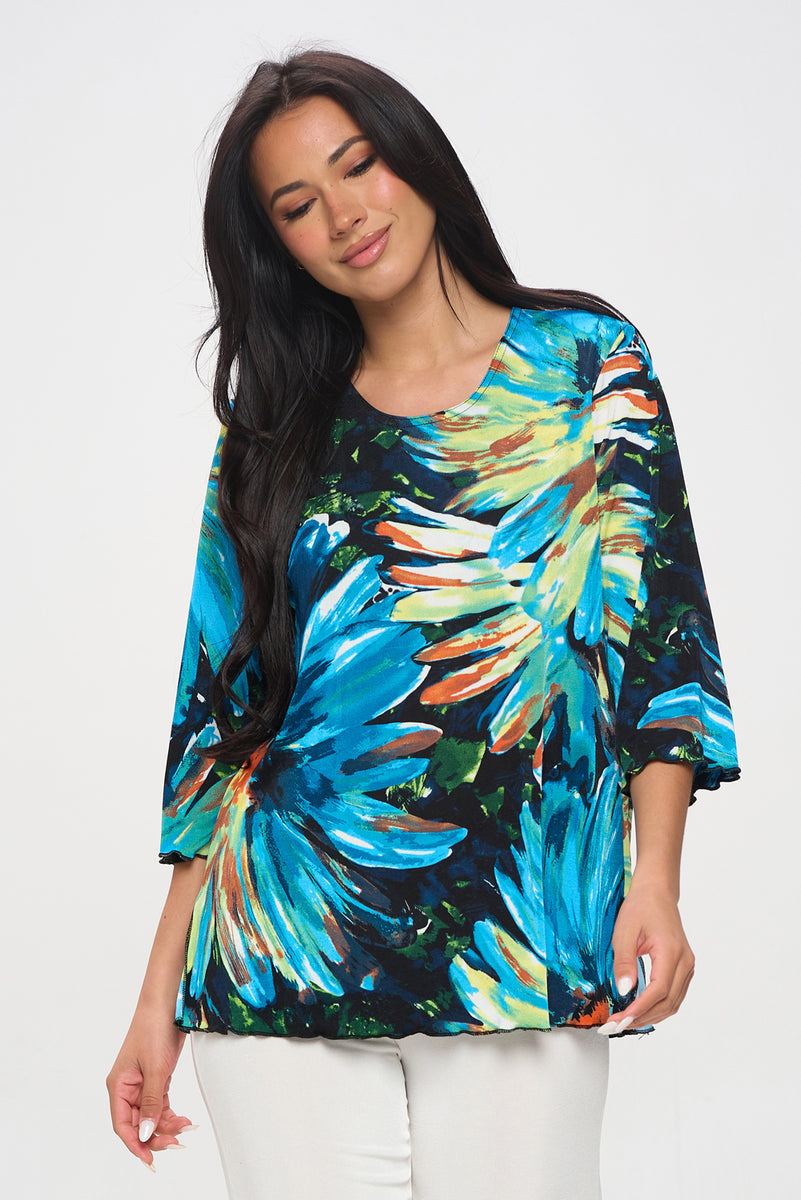 Jostar Women's Stretchy Merrow Top 3/4 Sleeve Print Plus,158BN-QXP-W207 ...